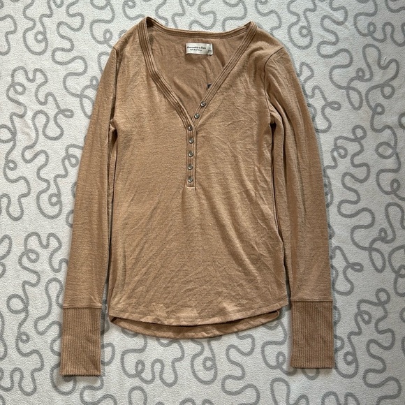 Abercrombie & Fitch | Tops | Abercrombie Fitch Soft Af Cozy Tan Henley Long Sleeve | Poshmark